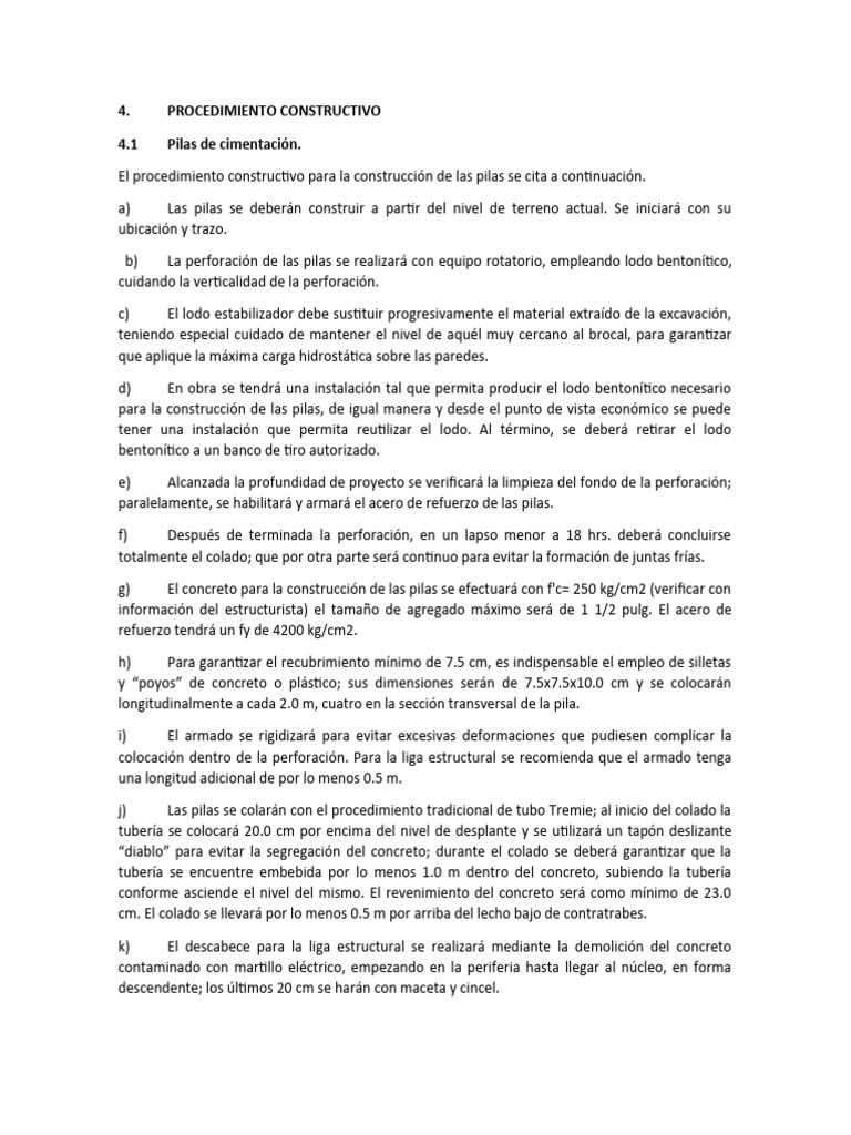 Procedimiento Constructivo | PDF | Hormigón | Fundación (Ingeniería)