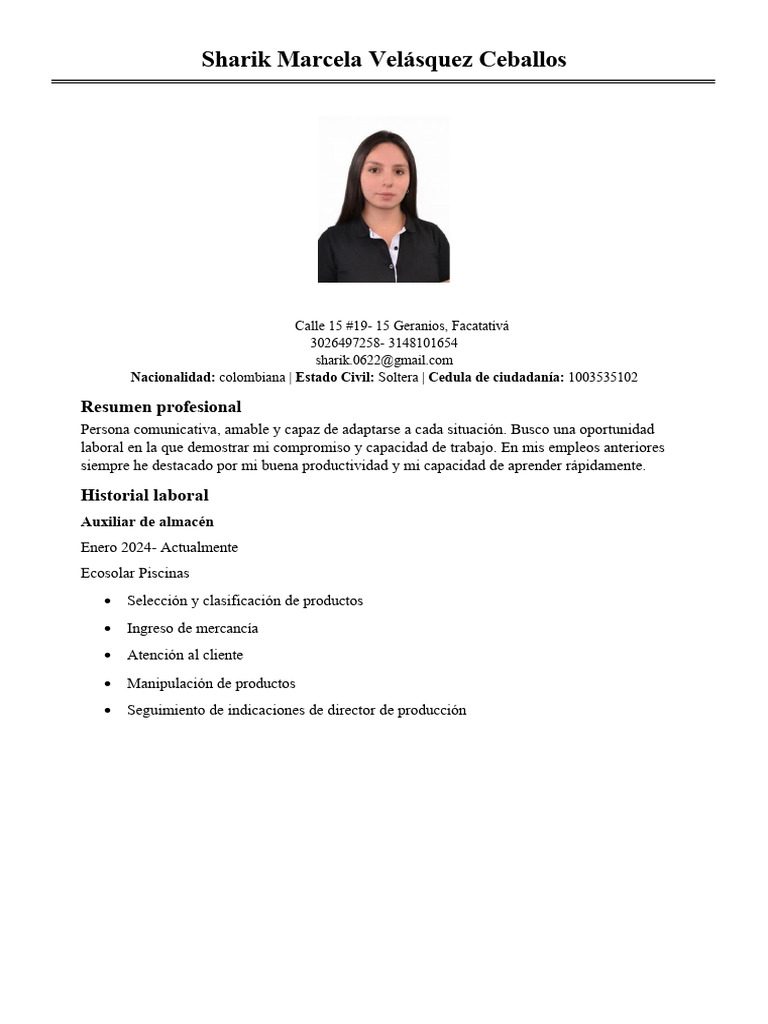 SharikMarcela VelasquezCeballos CV | PDF | Gestión de recursos humanos | Business