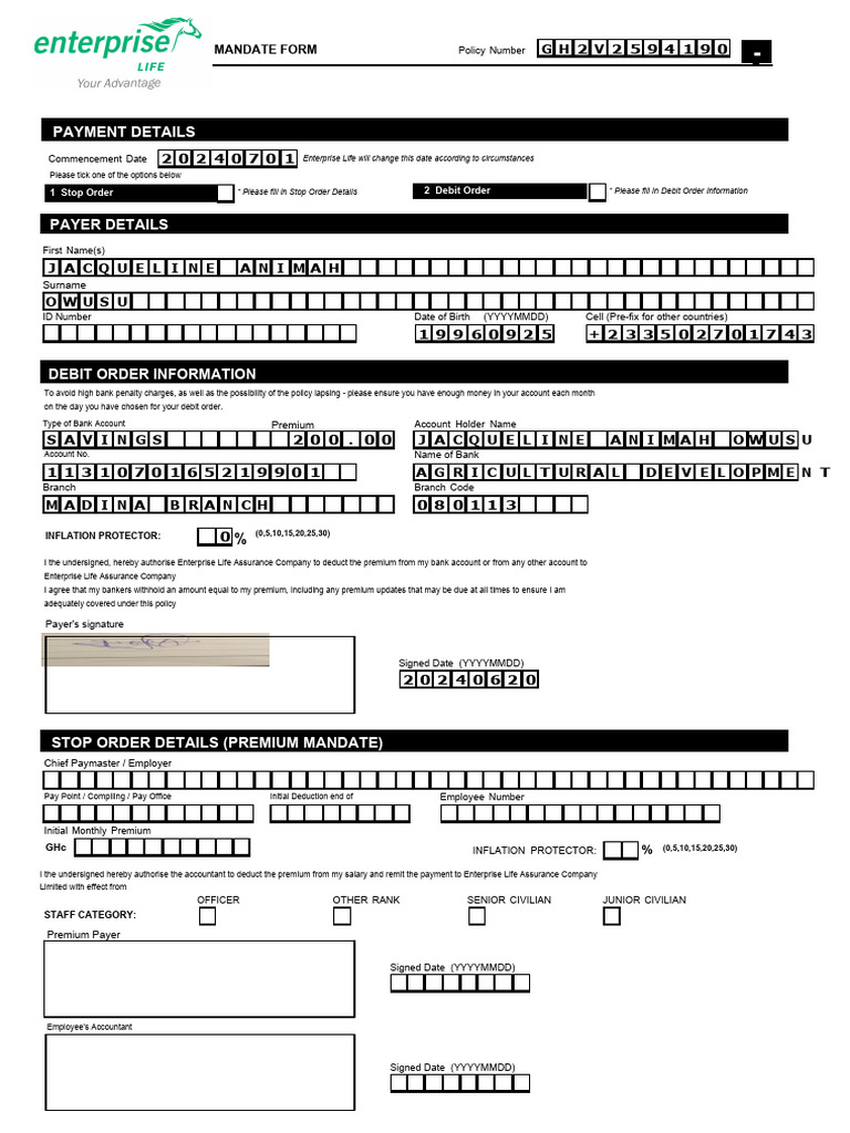 Mandate Form GH2V2594190 | Download Free PDF | Life Insurance | Business