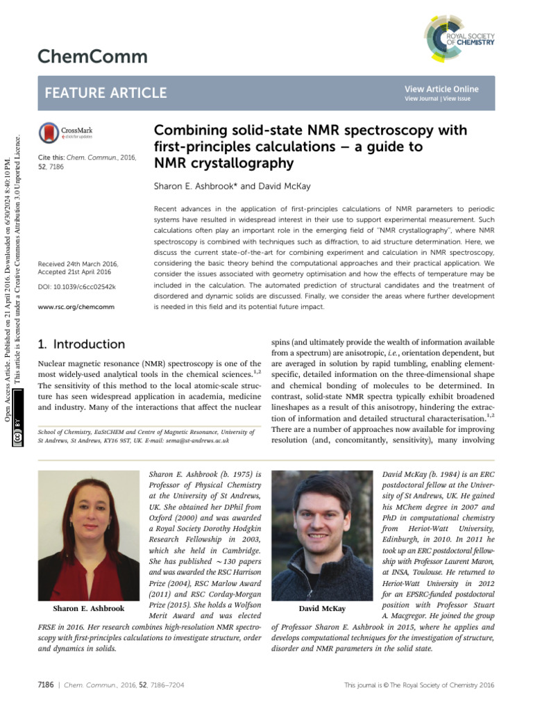 Chemcomm: Feature Article | PDF | Nuclear Magnetic Resonance | Nuclear ...