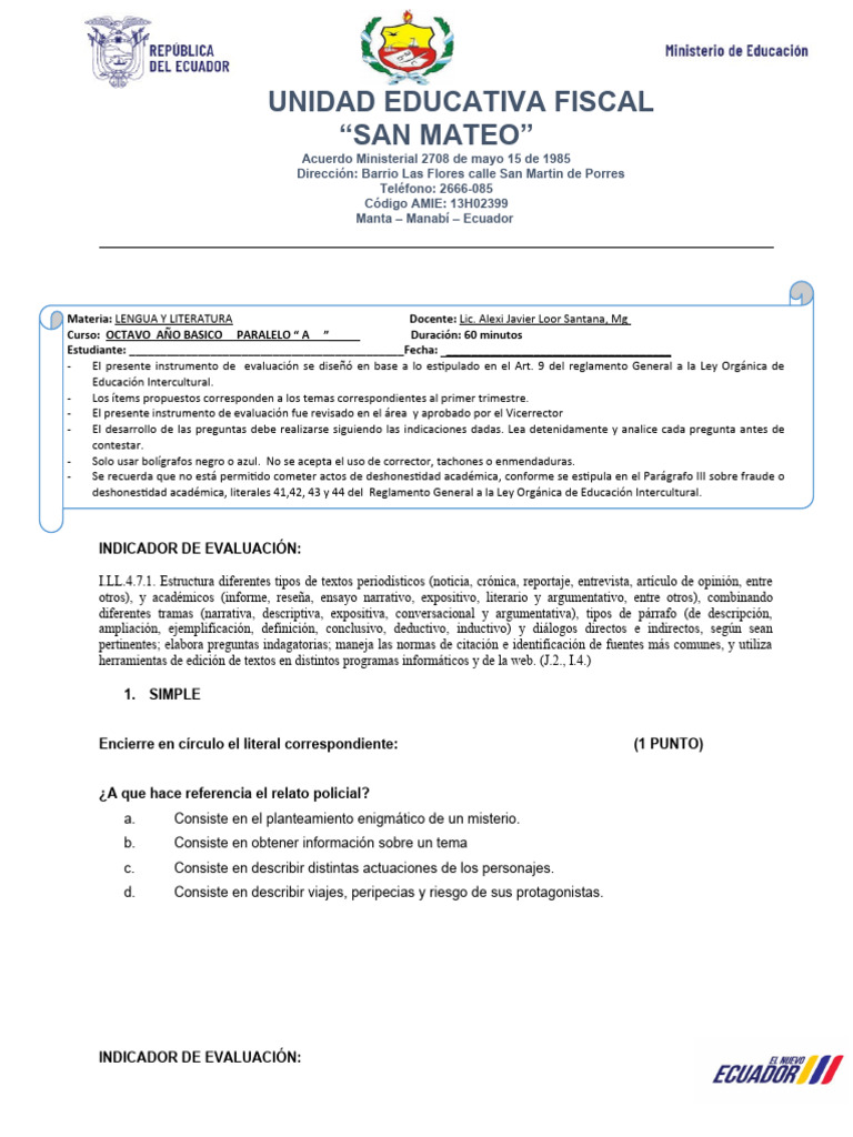 formato de evaluación 2024 | Descargar gratis PDF | Adverbio | Oración ...