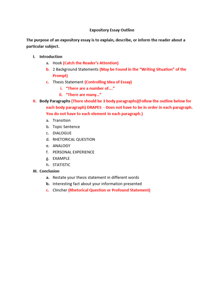 Expository Essay Outline Template Middle School | PDF