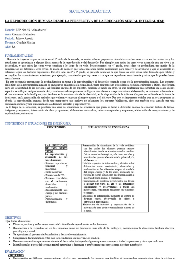 Secuencia Didactica CS Nat | PDF | Sistema reproductivo | Menstruación