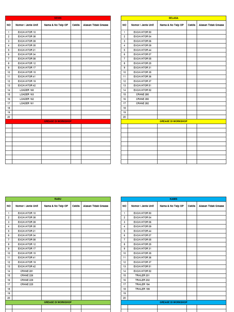 Jadwal Grease | PDF | Construction Equipment | Heavy Equipment