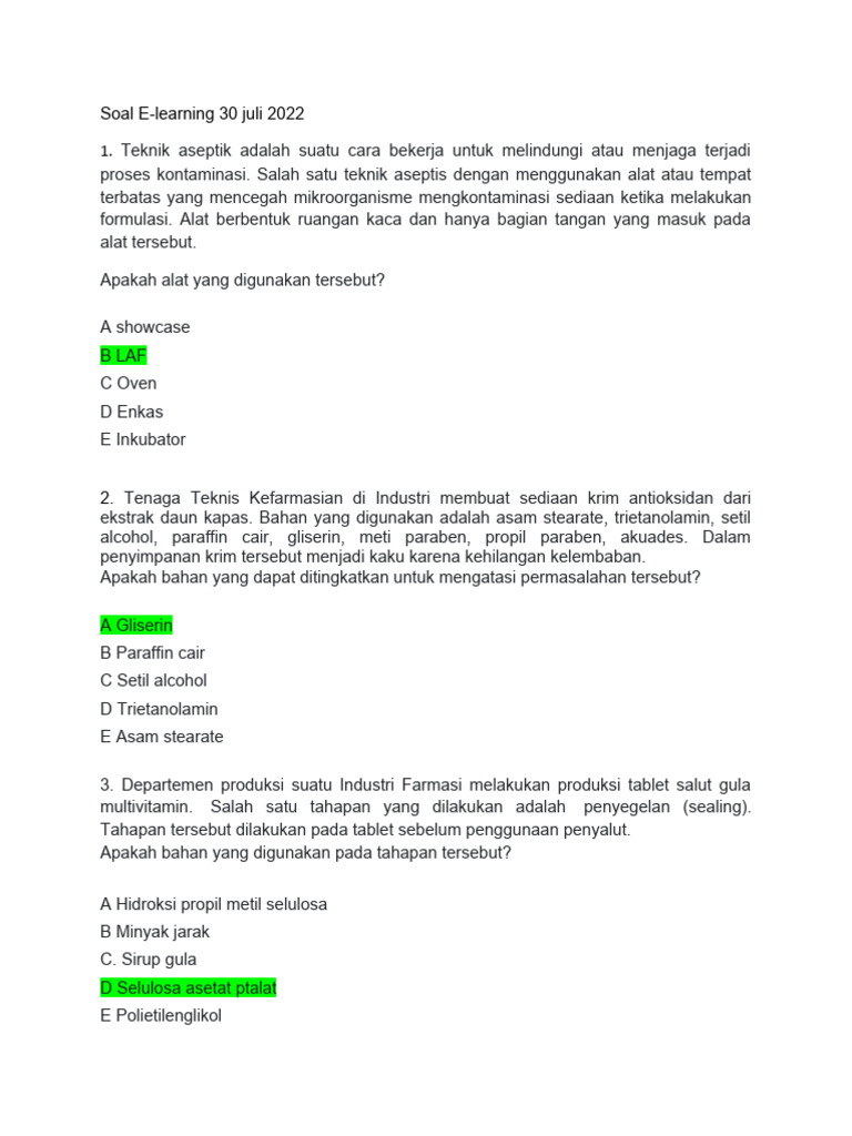 Soal E-Learning (30.07.22) | PDF