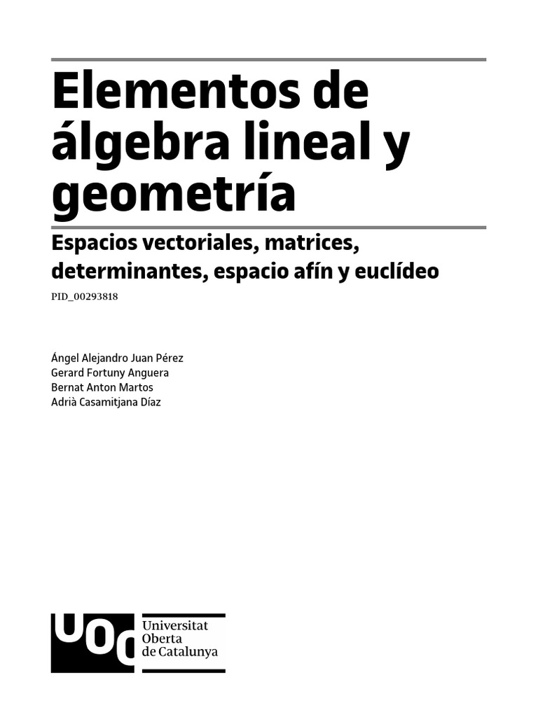 Elementos de Álgebra Lineal y Geometria | PDF | Espacio vectorial ...