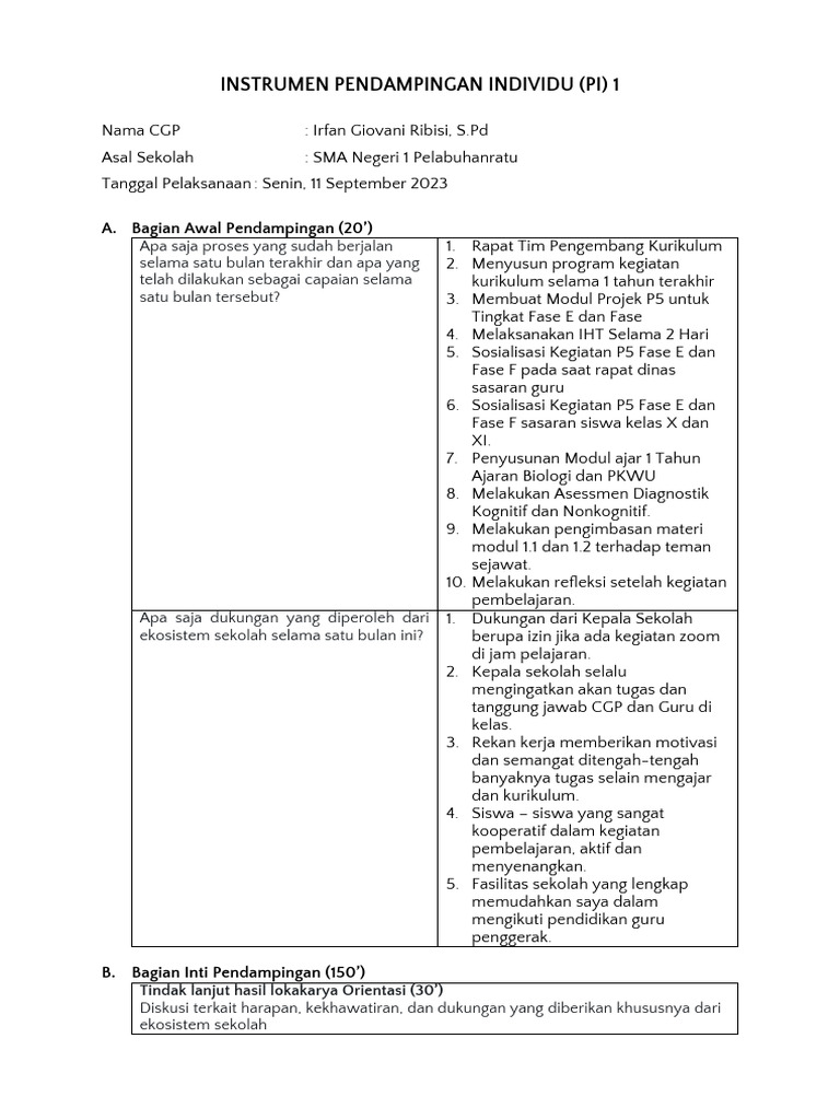 Pendampingan Individu CGP: Refleksi dan Rencana | PDF