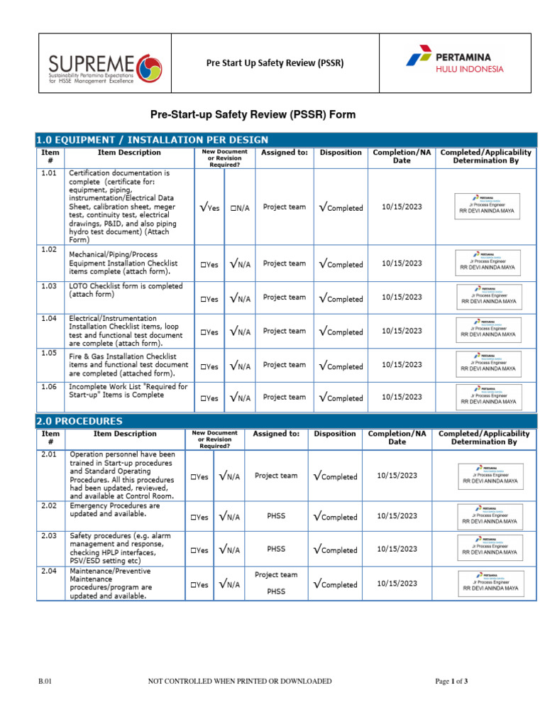 PSSR Form | PDF | Safety | Engineering