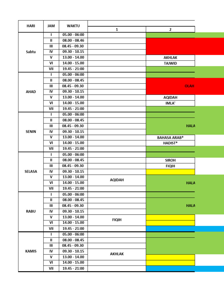 Jadwal Mapel 2024-2025 | PDF