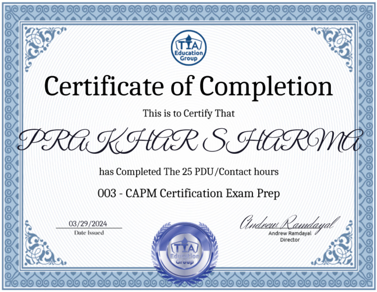 TIA - CAPM (Prakhar Sharma) | PDF