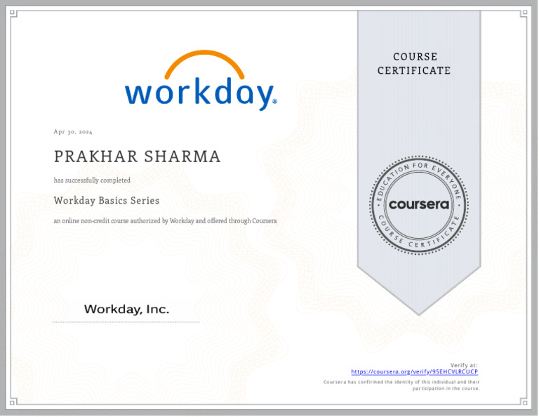 Workday Certificate - Prakhar Sharma | PDF