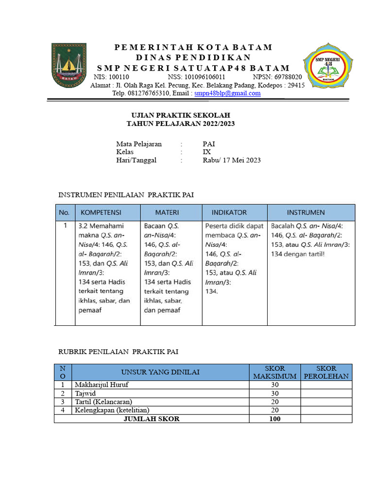 Instrumen U.praktik Pai 2022-2023 | PDF