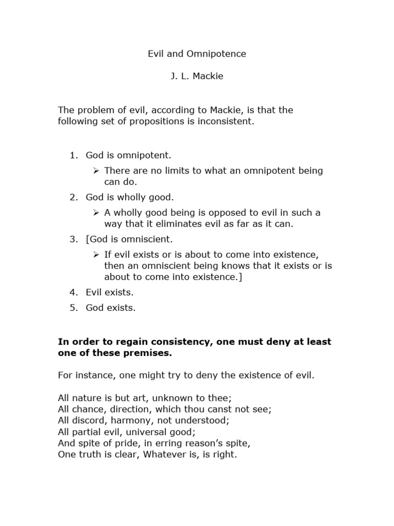 Mackie's Inconsistent Triad Explained | PDF | Problem Of Evil | Free Will