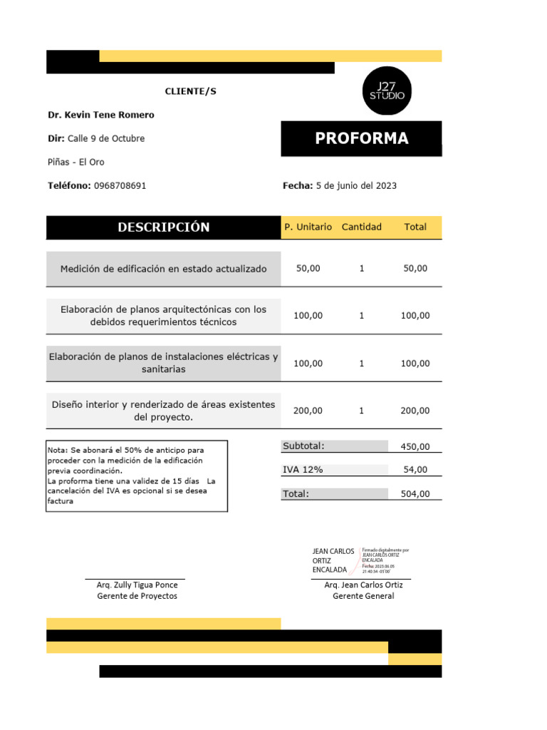 Dr. Kevin Tene Romero - Proforma de Servicios Arquitectónicos | PDF