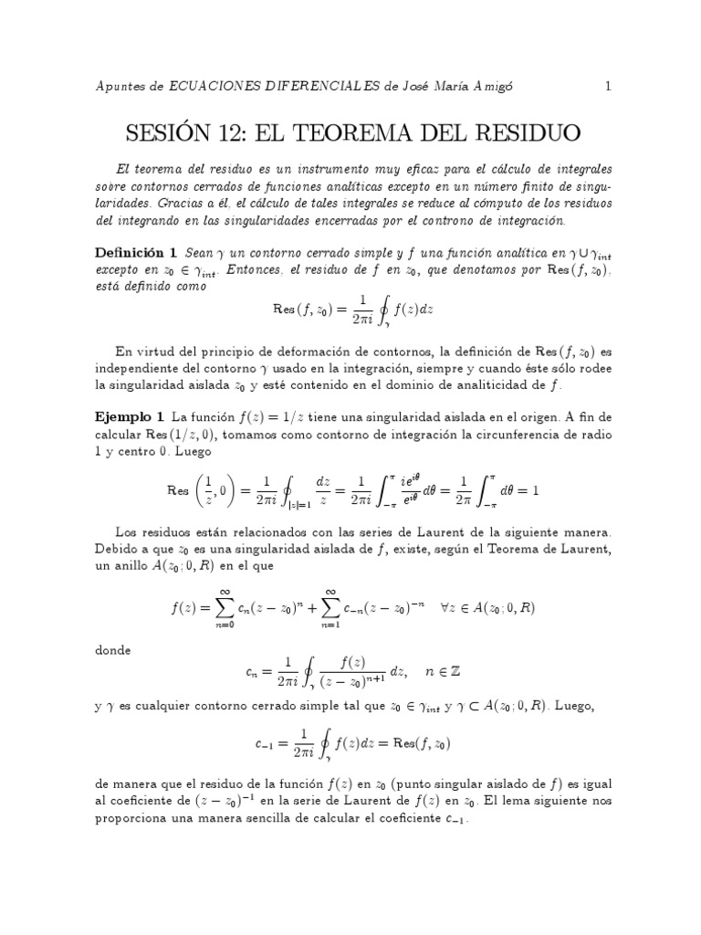 Teorema Del Residuo | PDF | Integral | Ecuaciones