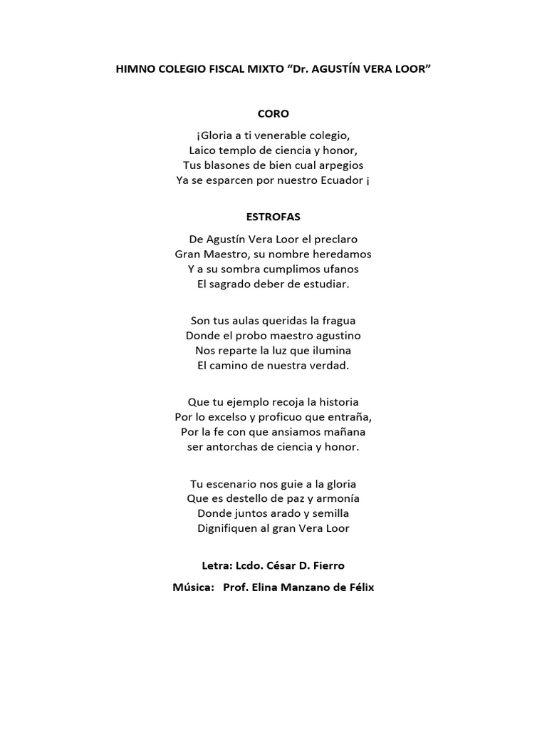 Himno Colegio Dr. Aguntín Vera Loor | PDF