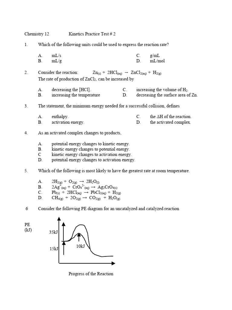Kinetics Practice Test for Chemistry 12 | PDF | Reaction Rate ...