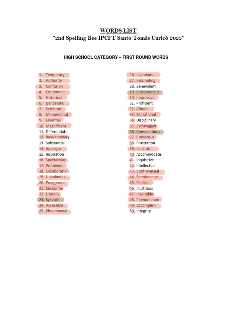 Spelling Bee Word List 2023 | PDF