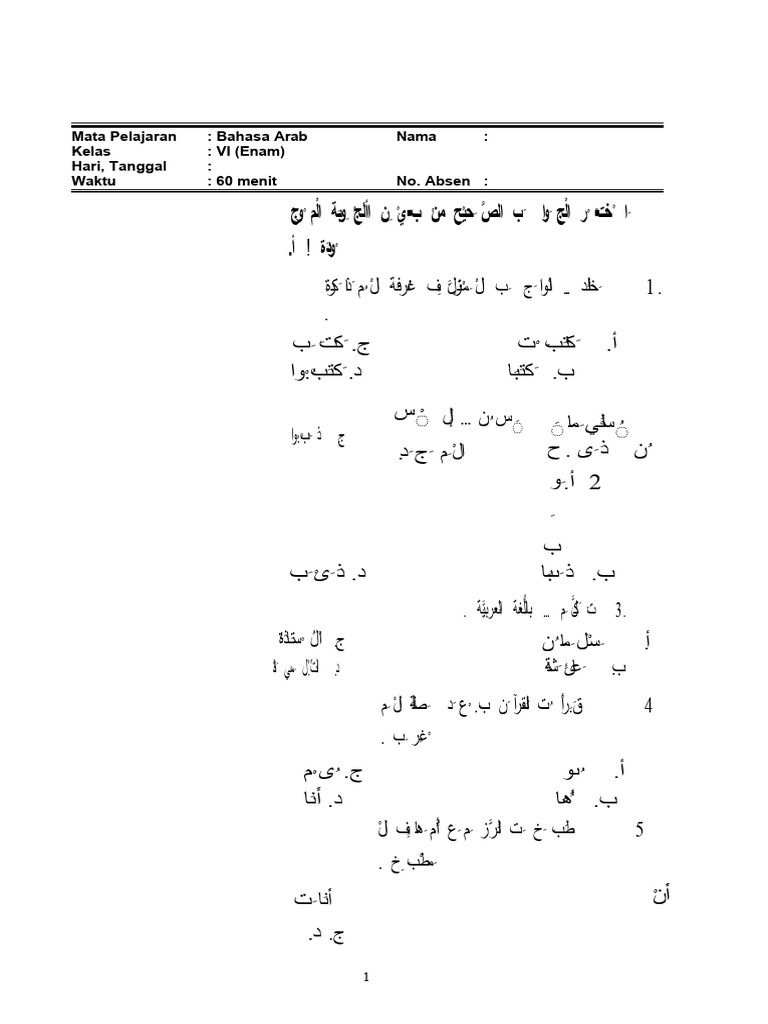 Soal Uts B Arab Kelas 6 Semester 2 WWW Soalbagus Com PDF | PDF