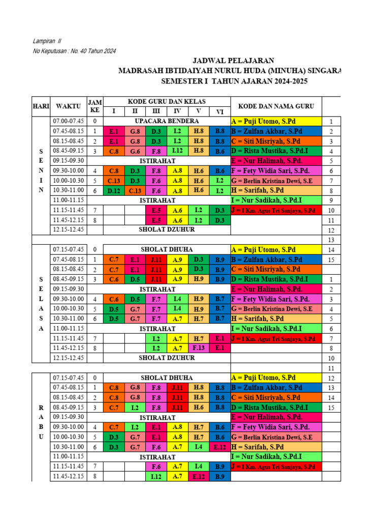 Jadwal Pelajaran SMT 1 TA 2024-2025 | PDF