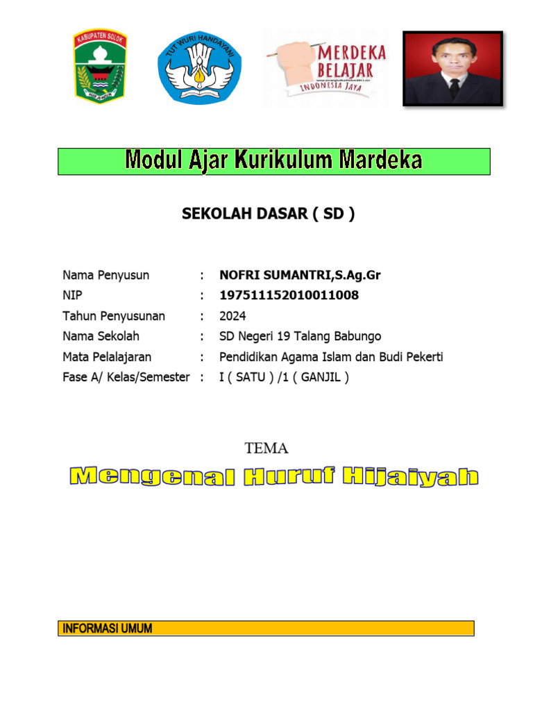 MODUL AJAR KELAS 1 BAB 1 | PDF