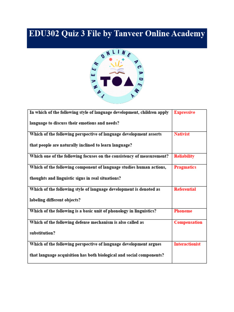 EDU302 Quiz File 3 by Tanveer Online Academy | PDF | Intelligence ...