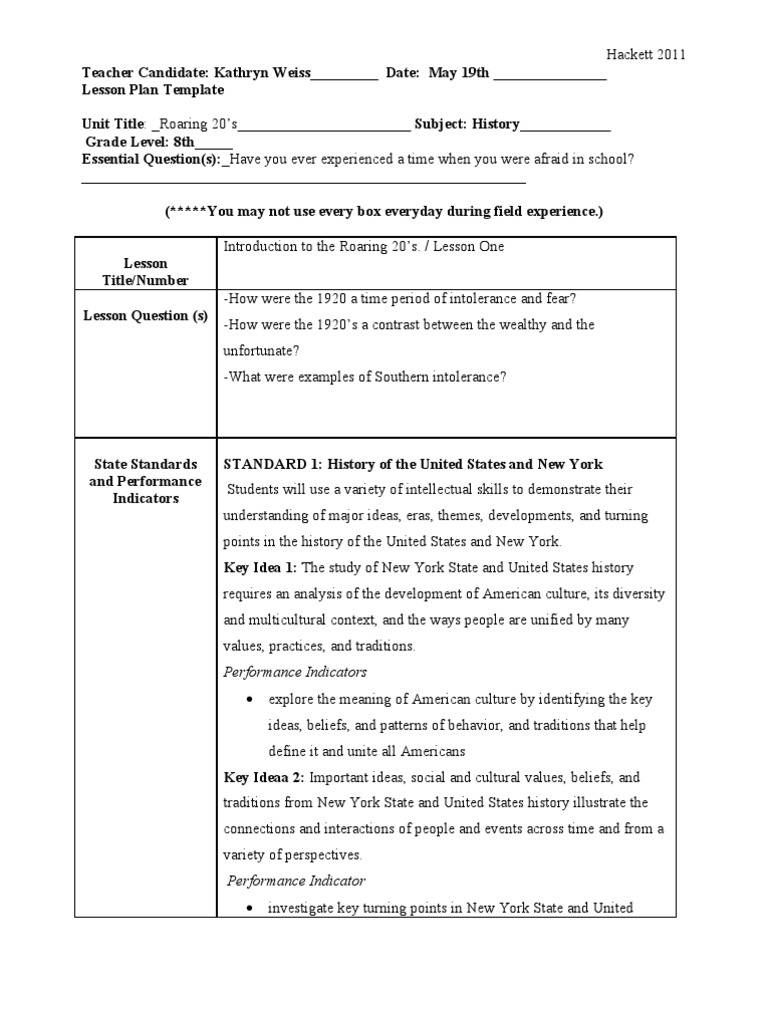 Roaring 20's Lesson 1 | PDF | Traditions | Homework