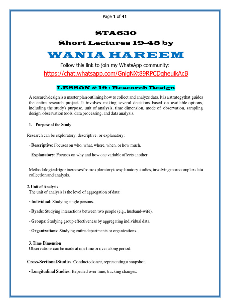 STA630 Short Lec 19-45 by WANIA HAREEM | PDF | Survey Methodology | Sampling (Statistics)