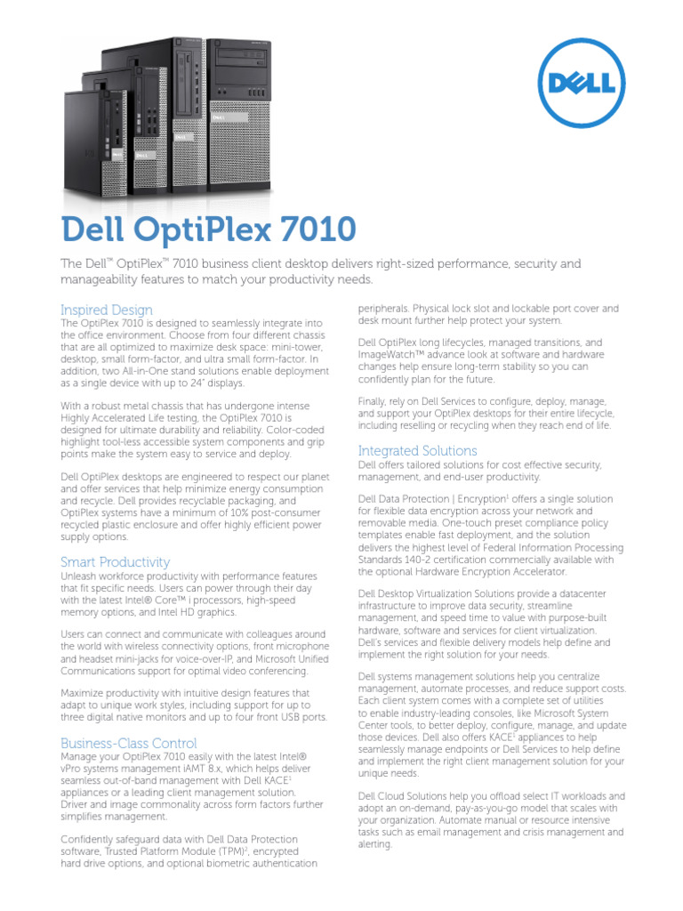 Dell OptiPlex 7010 Spec Sheet | PDF | Intel | Multi Core Processor