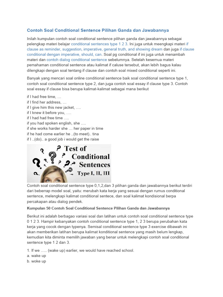 Contoh Soal Conditional Sentence Pilihan Ganda Dan Jawabannya | PDF