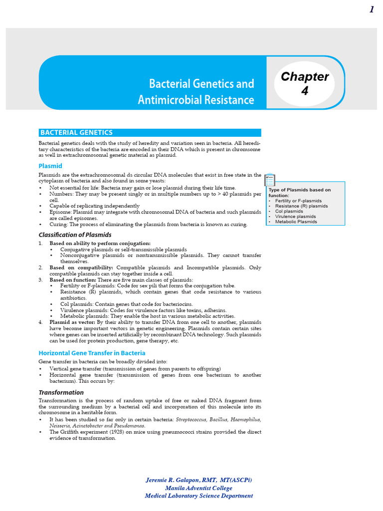 Bacterial Genetics & Resistance | PDF | Plasmid | Beta Lactamase