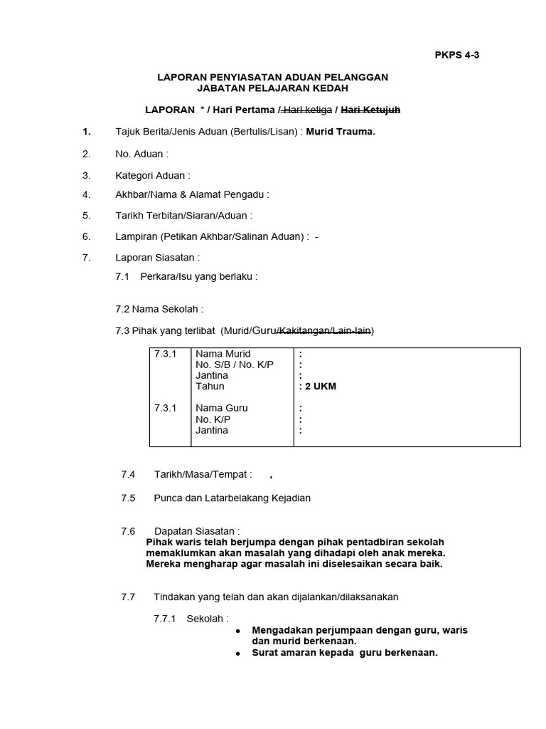 Hem - Laporan Aduan Pelajar - Contoh | PDF