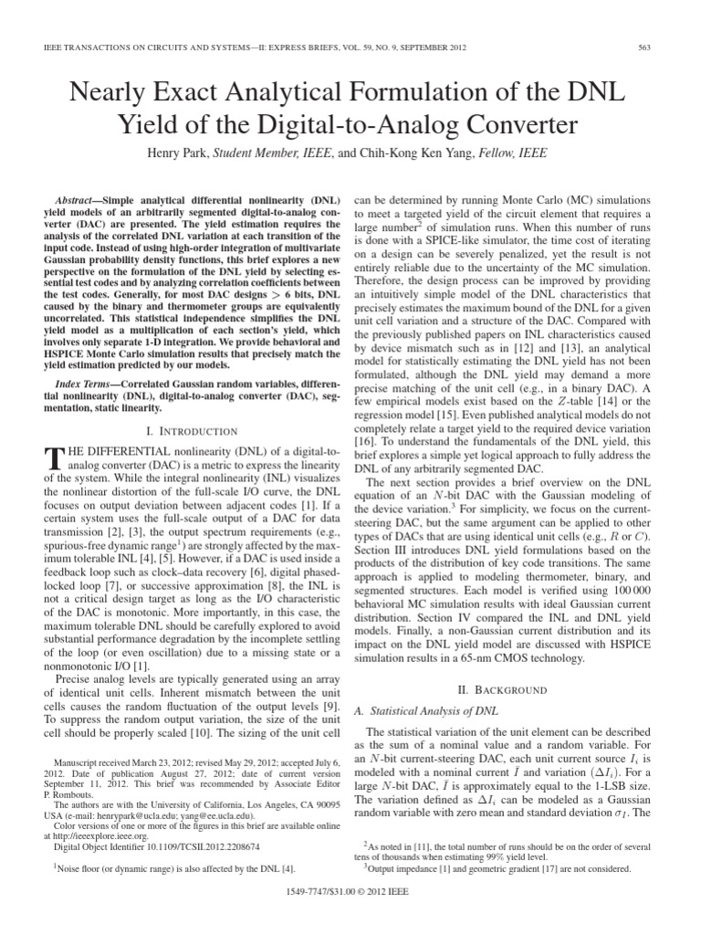 Nearly Exact Analytical Formulation of the DNL Yield of the Digital-to-Analog Converter ...