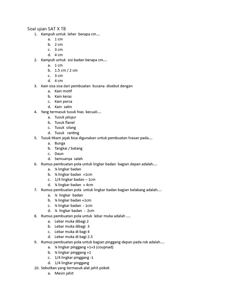 Soal Ujian SAT X TB | PDF