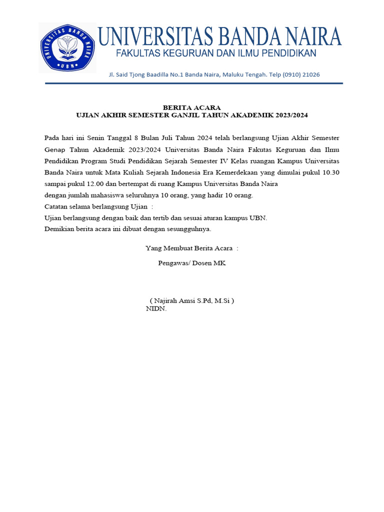 Berita Acara UAS FKIP | PDF