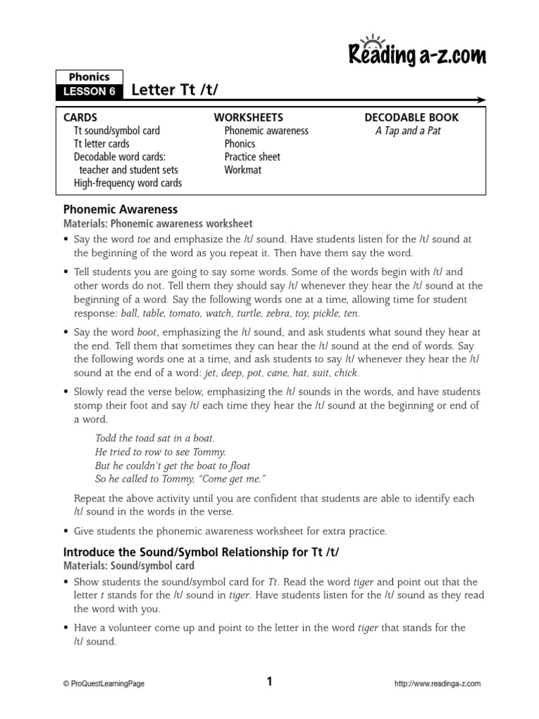 Lesson 6 Consonant Tt | Download Free PDF | Phonics | Pedagogy