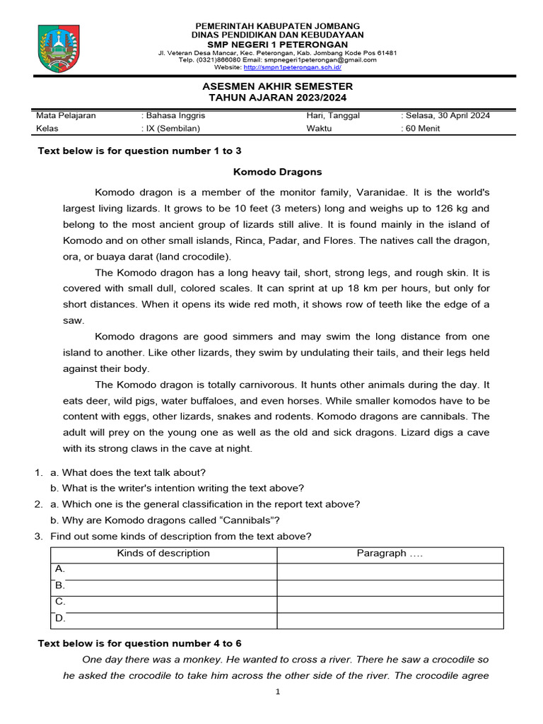 9 B Inggris Pdf Komodo Dragon Zoology