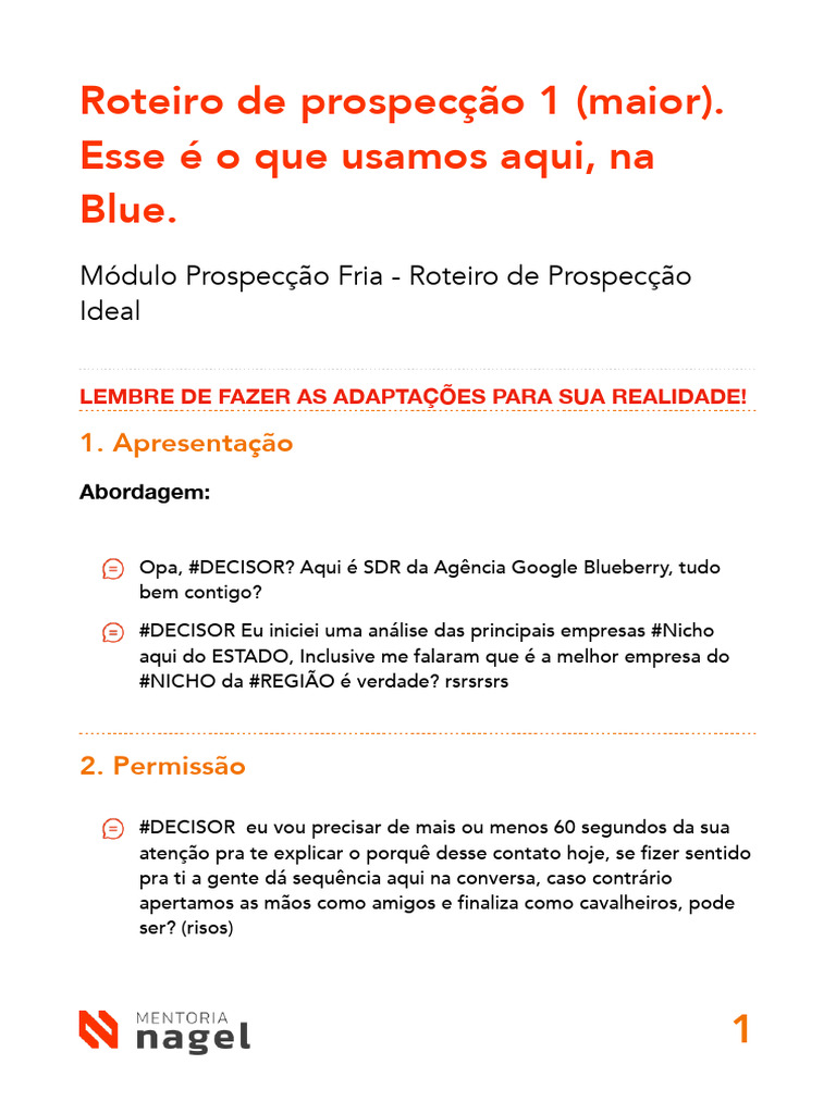 Roteiro+de+Prospecc A O+1+ (Maior) +-+Esse+que+usamos+aqui+na+Blue | PDF | Marketing | Publicidade
