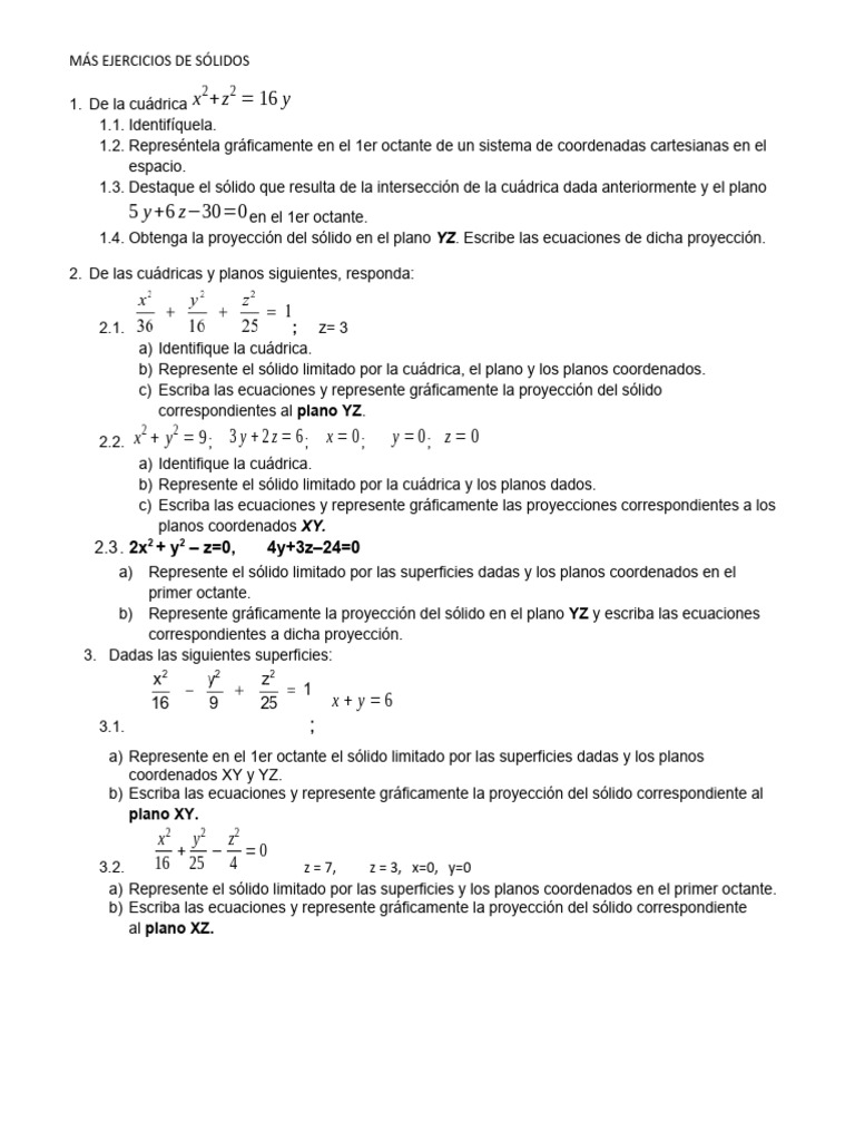 Más Ejercicios de Sólidos | PDF | Geometría | Geometría algebraica