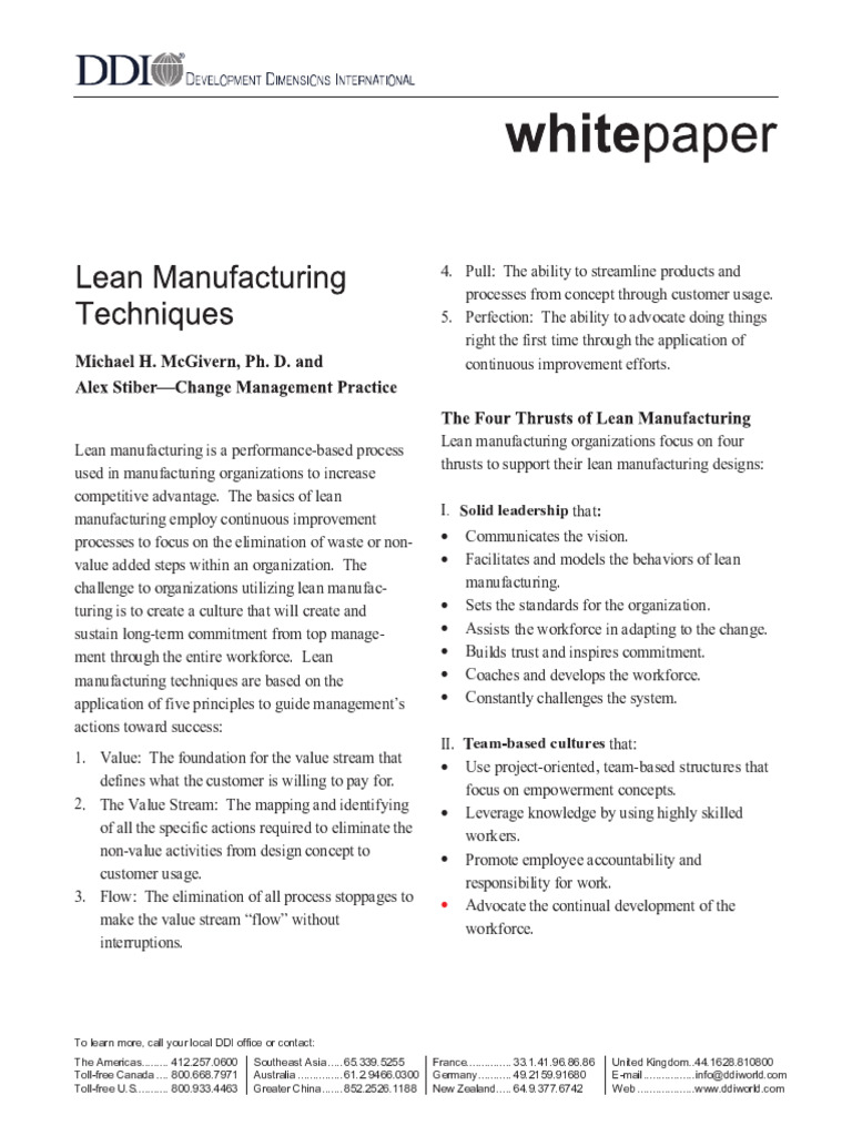 Lean Manufacturing Techniques - WP - Ddi | PDF