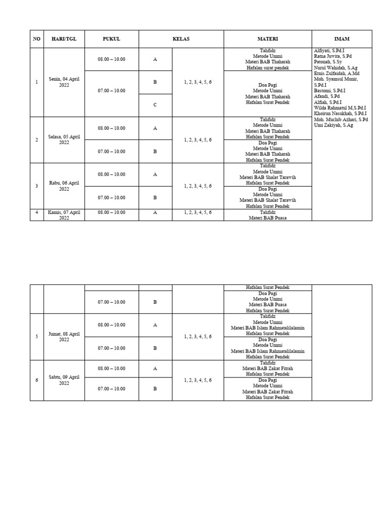 JADWAL | PDF