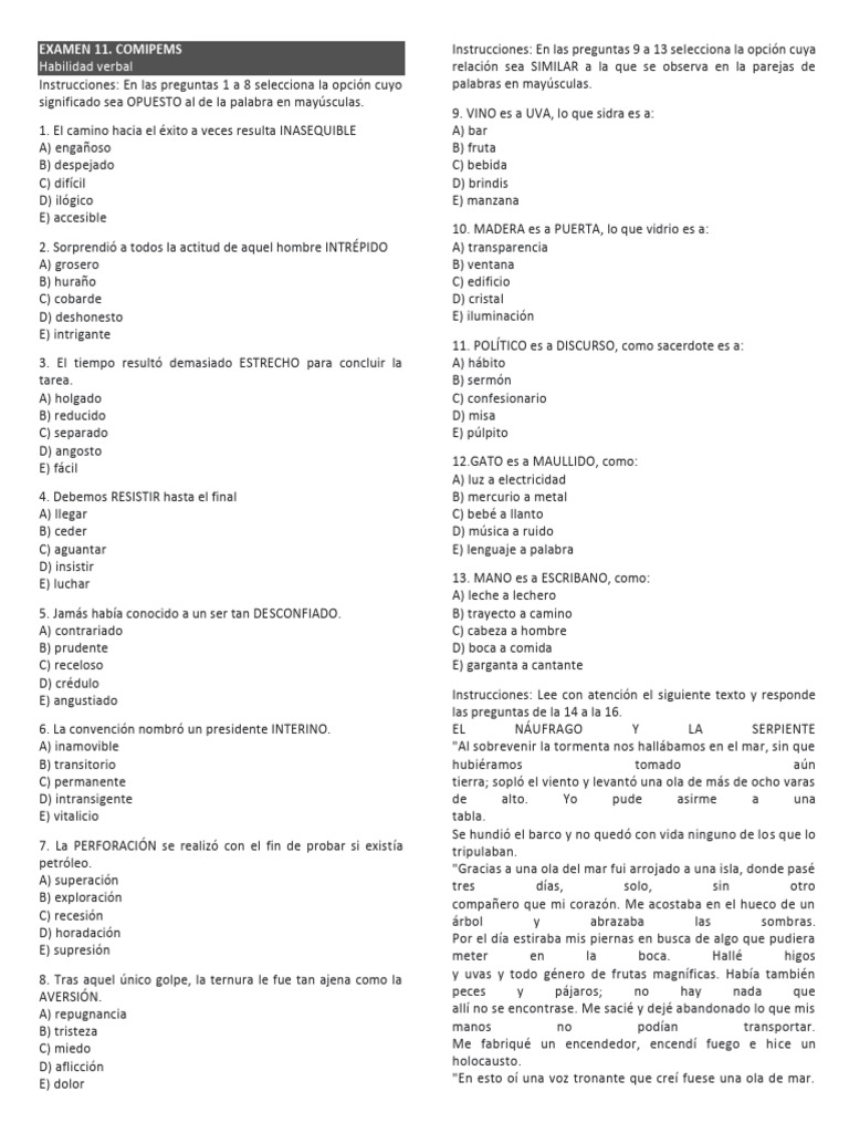 EXAMEN Comipems 11 | PDF