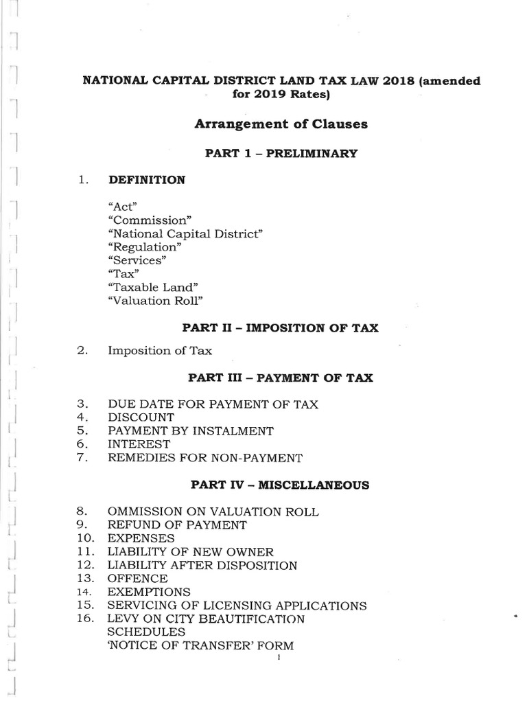 NCDC Land Tax Law 2018 Amended For 2019 Rates | PDF