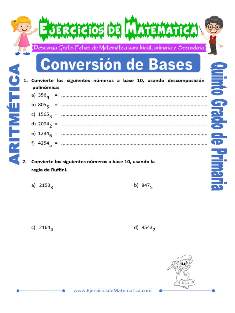 Actividades de Conversion de Bases Para Quinto de Primaria | PDF