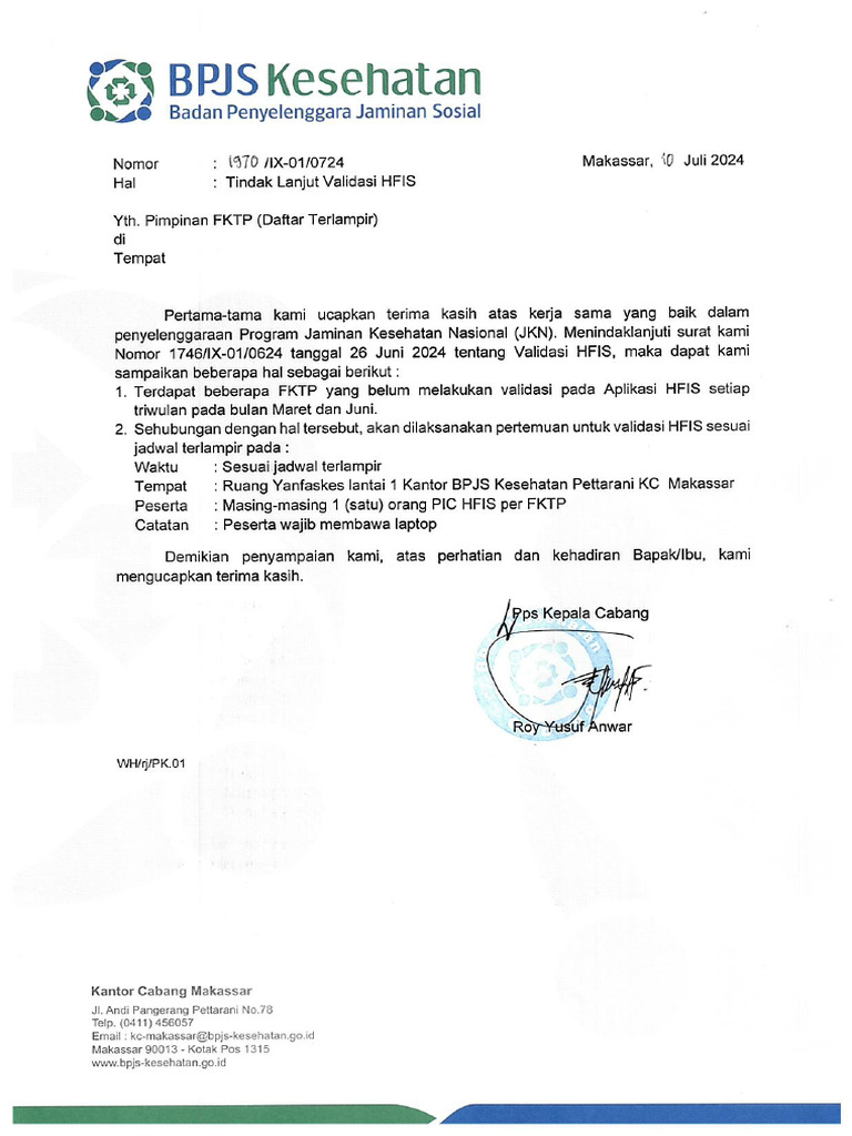 Undangan TL Validasi HFIS | PDF