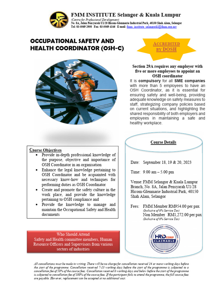 (SKL Sep 2023) OSH Coordinator | PDF | Occupational Safety And Health ...