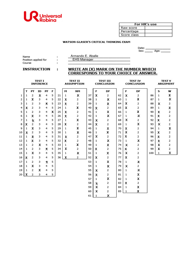 WATSON-Exam sheet | Download Free PDF | Logic | Reasoning