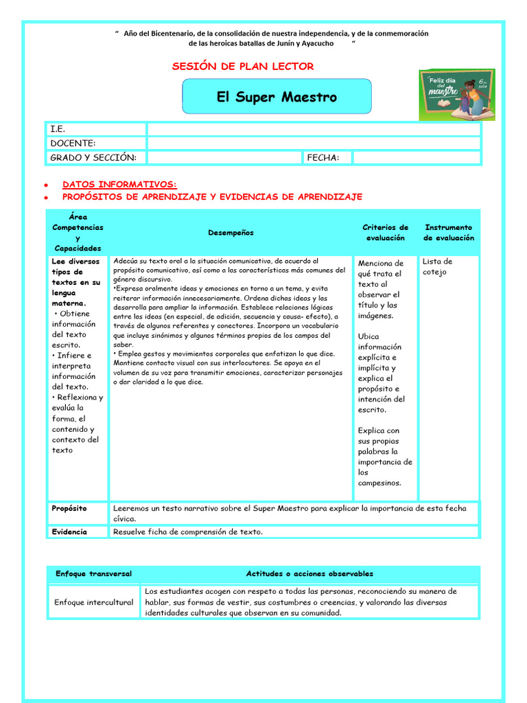 PLAN LECTOR_SUPER MAESTRO | PDF | Evaluación | Aprendizaje