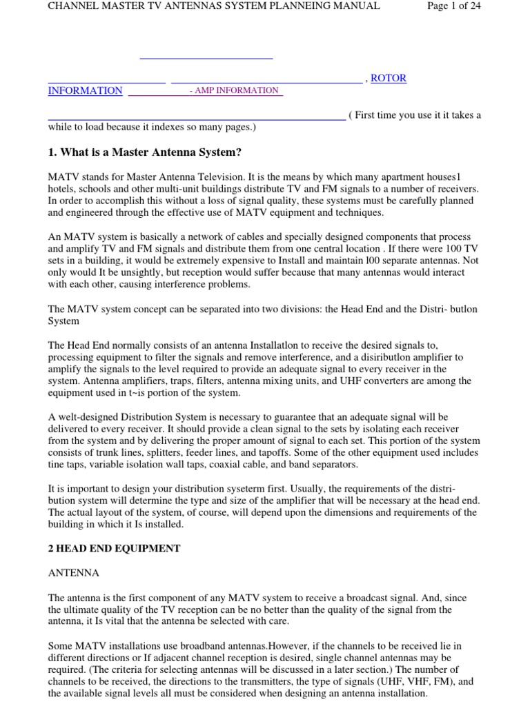 Satellite Master Antenna System | PDF | Decibel | Coaxial Cable
