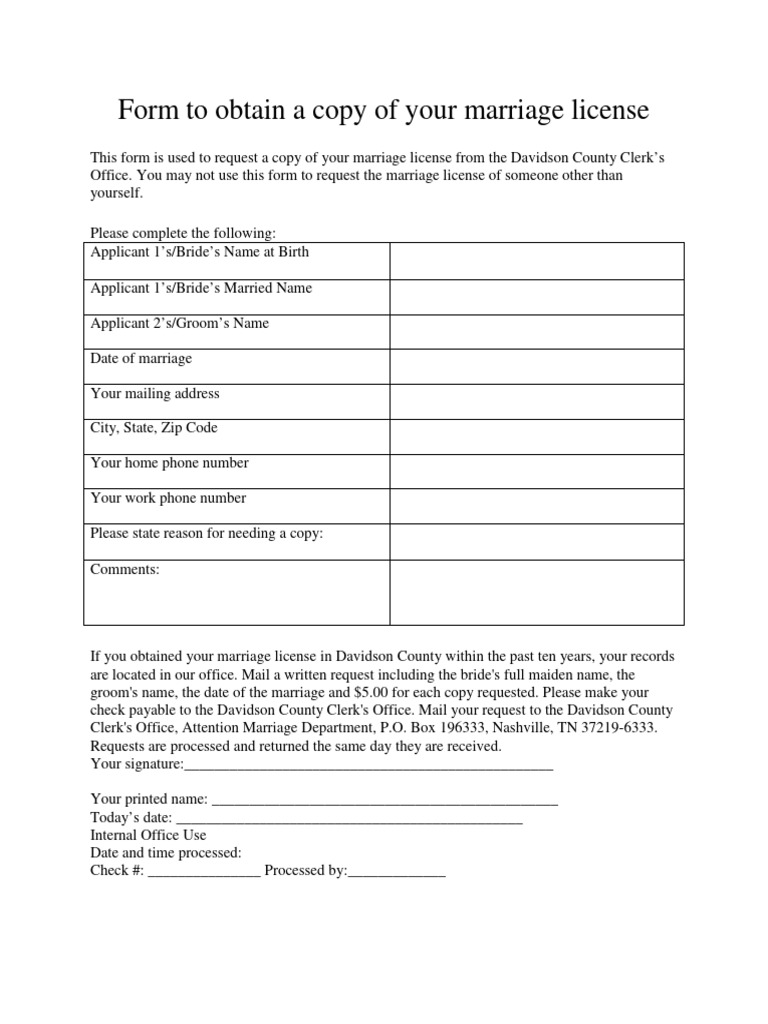 Marriage License Request Form | PDF